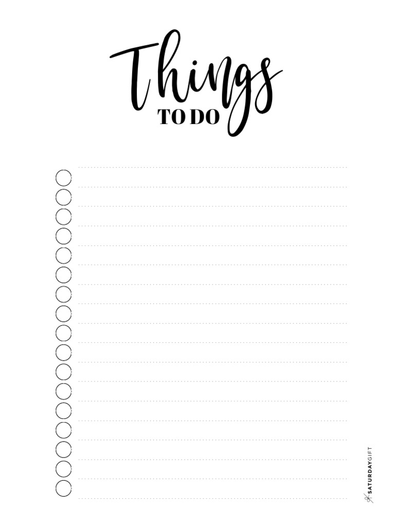 Things To Do List Printable Cute Free Printable To Do List SaturdayGift ...