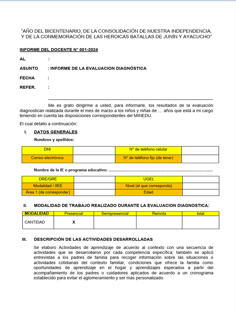 Informe Del Consolidado de La Evaluacion Diagnostica 2024 | PDF | Evaluación | Cognición