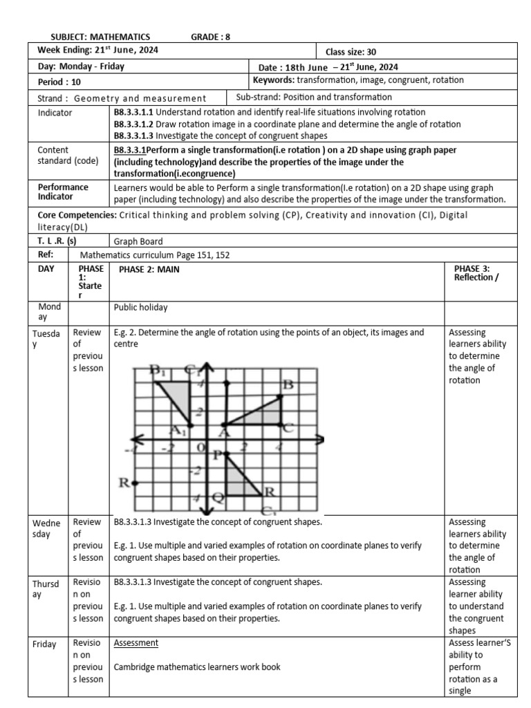 Lesson Plan Maths Basic 8 Week 8 | PDF | Shape | Mathematics