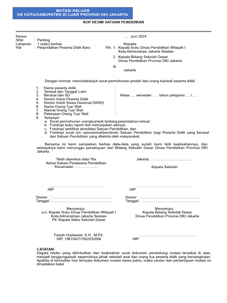 Format Mutasi Peserta Didik | PDF