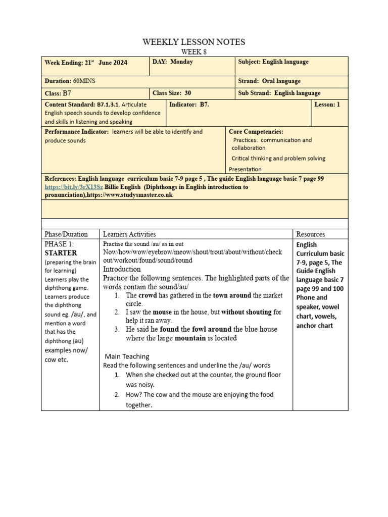English Language Basic 7. Week 8 | PDF | Learning | Curriculum