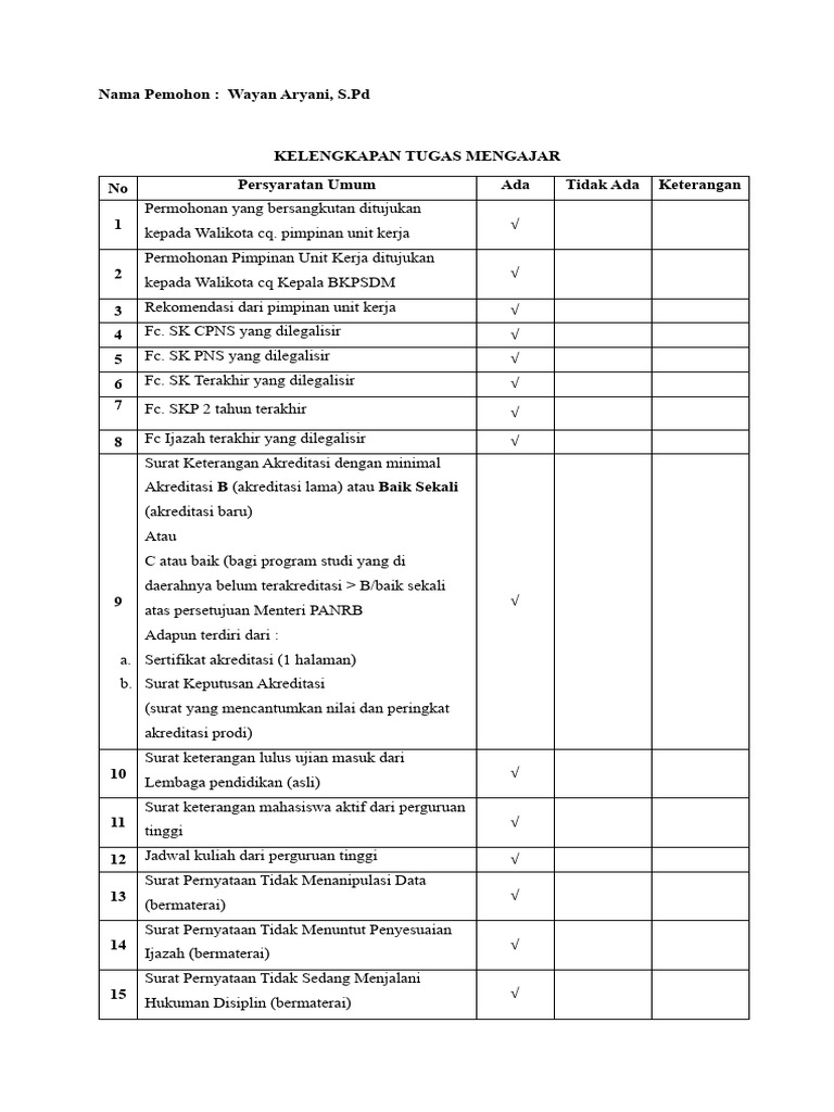 Cek Kelengkapan Tugas Belajar | PDF