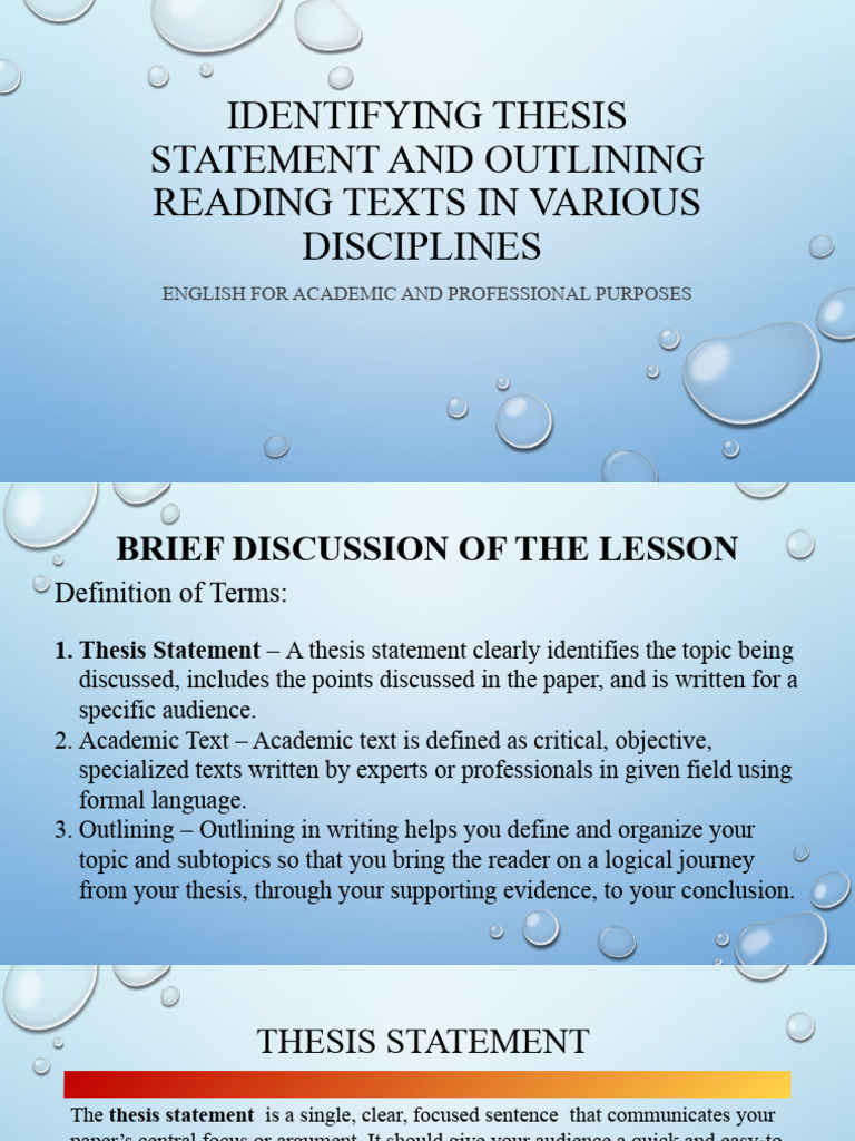 Identifying Thesis Statement and Outlining Reading Texts in Various ...
