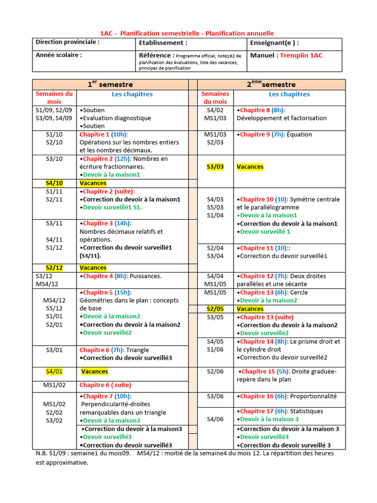 Planification annuelle Maths 1AC | PDF | Mathématiques | Géométrie ...