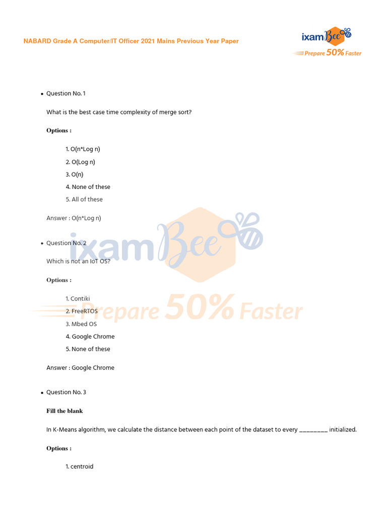 NABARD Grade A Computer - IT Officer 2021 Mains Previous Year Paper | PDF | Internet Protocol ...