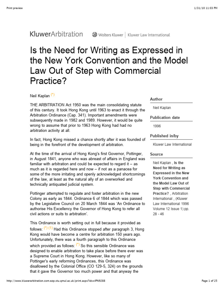 Neil Kaplan on Arbitration Law Issues | PDF | Arbitration | Treaty