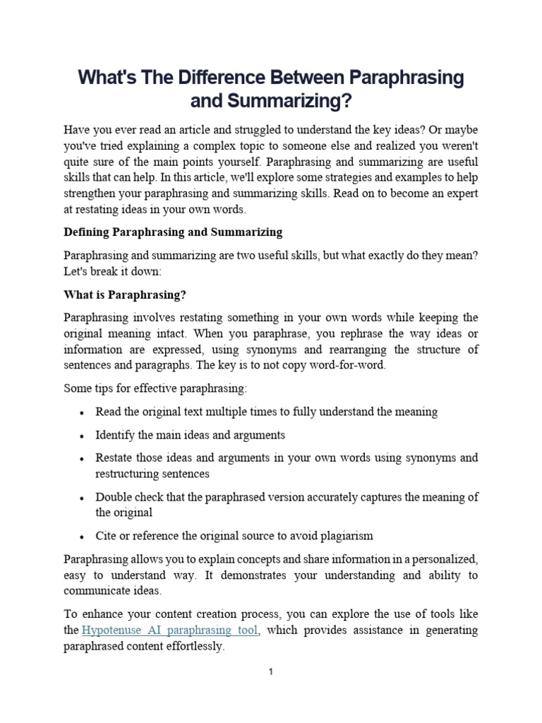 Paraphrase VS Summary 2 | PDF | Idea | Communication