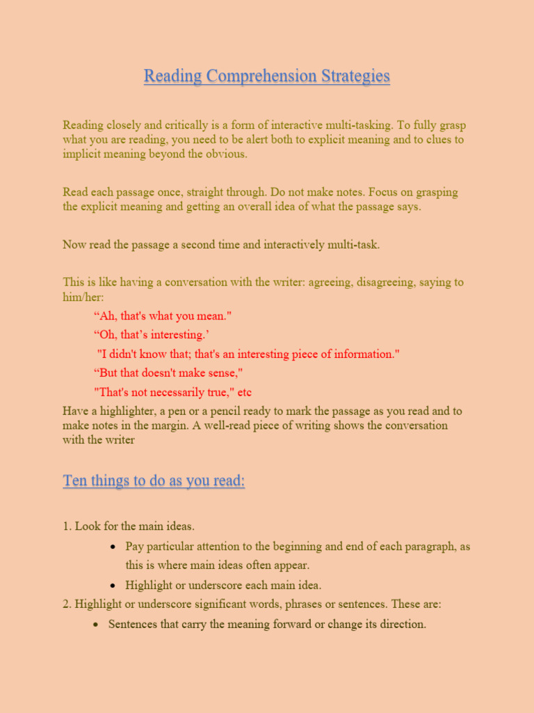 Reading Comprehension Strategies | PDF | Semantics | Pronoun