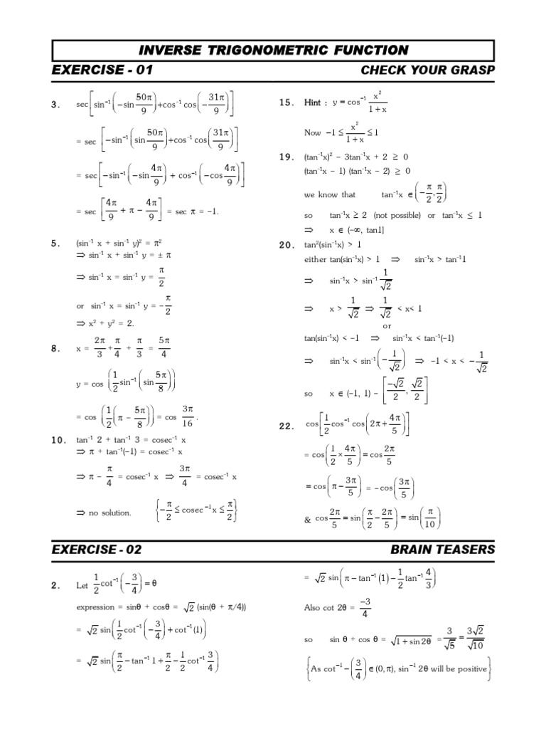 02 Inverse Trigonometric Function Pdf Trigonometric Functions Elementary Mathematics