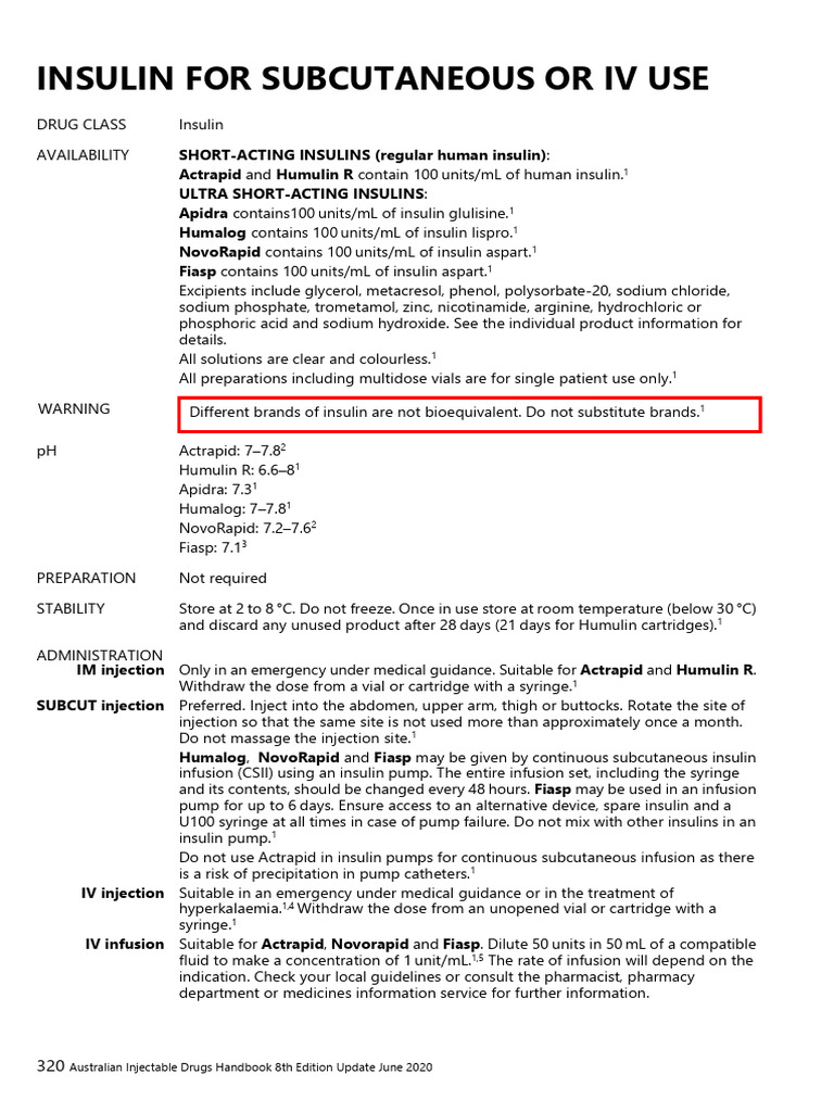 Insulin For IV or Subcut Use June 2020 Update | PDF | Intravenous ...