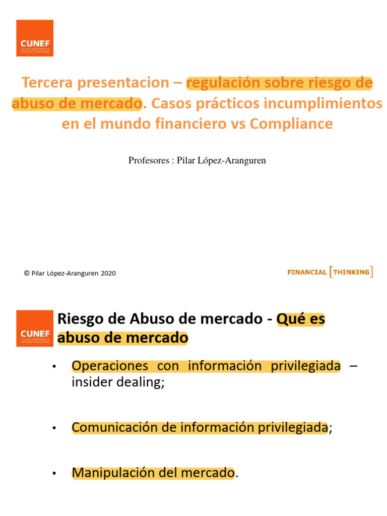 Tercera Presetacion Def - Abuso de Mercado | PDF | Regulación | Unión Europea