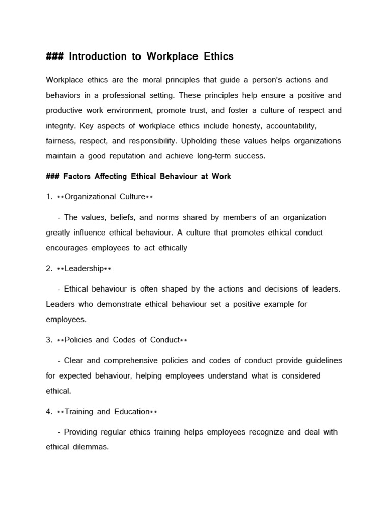 Introduction To Workplace Ethics: ### Factors Affecting Ethical ...