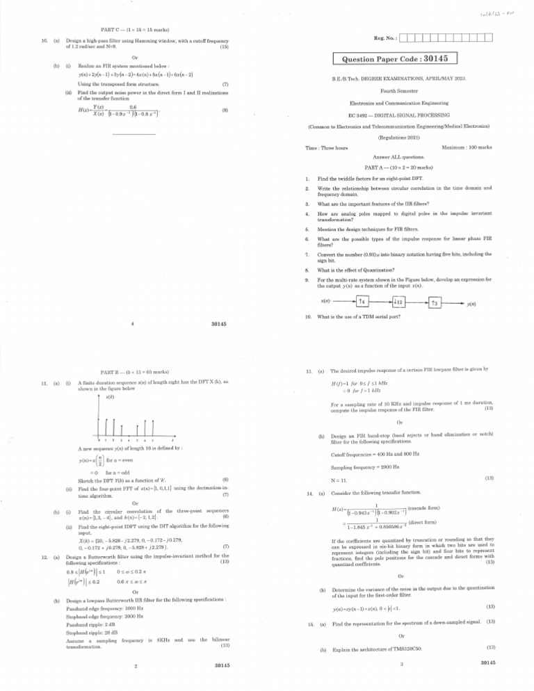 EC3492 - Digital Signal Processing - R2021 - 2023 April | PDF