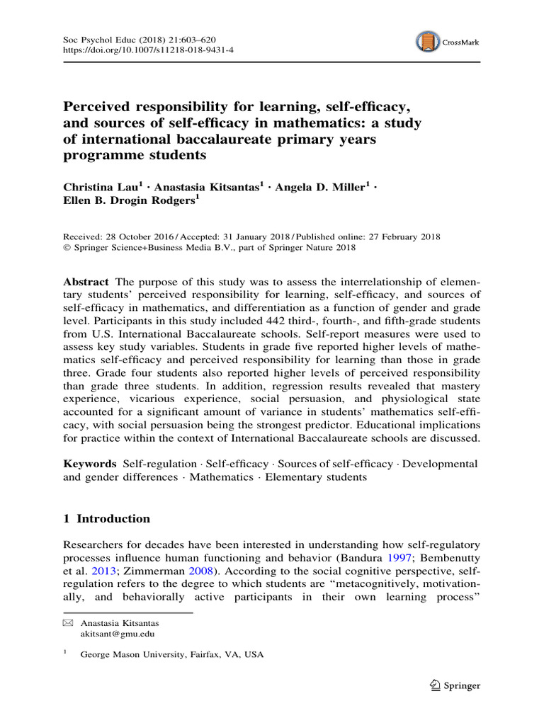 Math Self-Efficacy in IB Students | PDF | Self Efficacy | Social Psychology
