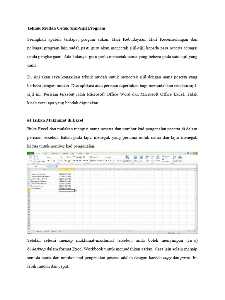 Teknik Cetak Sijil Mudah dengan Excel Word | PDF | Bisnis | Komputer
