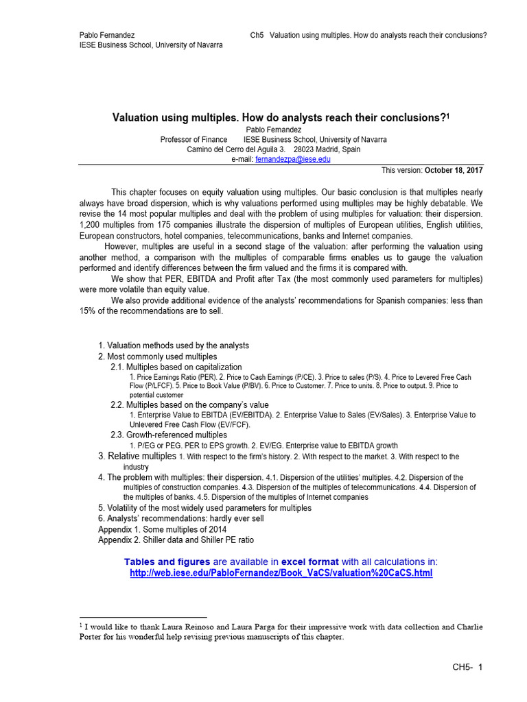 Valuation Using Multiples - Pablo Fernandez | PDF | Valuation (Finance ... Valuation Using Multiples - Pablo Fernandez | PDF | Valuation (Finance ...