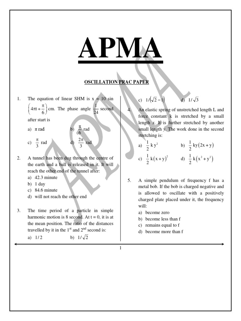 Oscillation Practice Paper | PDF | Oscillation | Pendulum