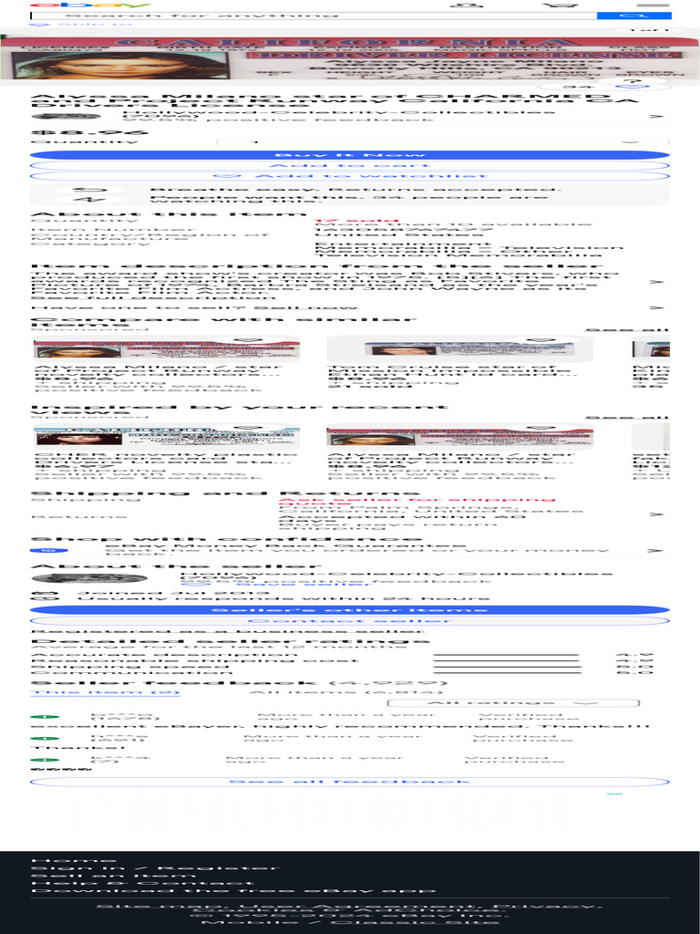 Alyssa Milano Star of CHARMED and Project Runway California CA Drivers License Ebay | PDF | E Bay