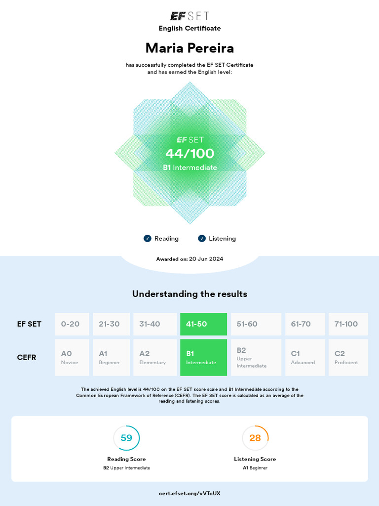 EF SET Certificate | PDF
