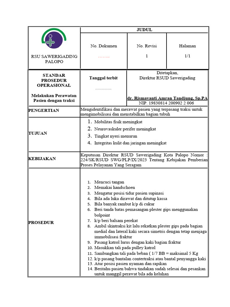 Sop Melakukan Perawatan Pasien Dengan Traksi | PDF