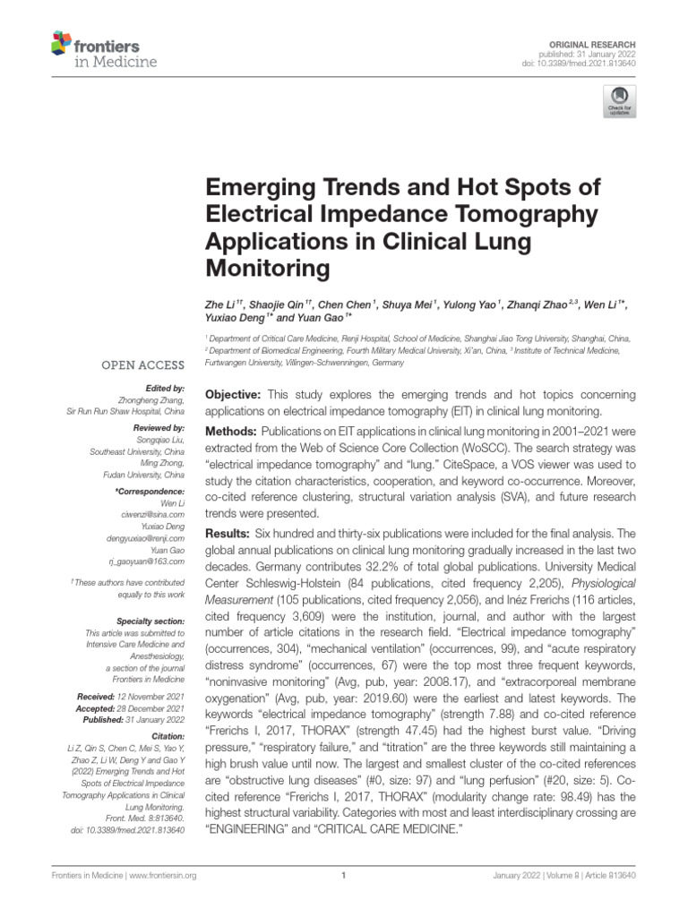 Emerging Trends and Hot Spots of Electrical Impedance Tomography Applications in Clinical Lung ...