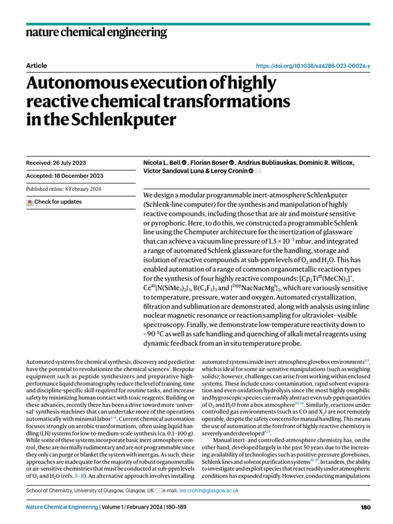 Autonomous Execution of Highly Reactive Chemical Transformations in The ...