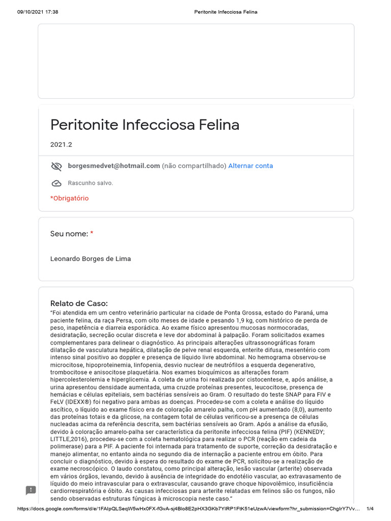 Peritonite Infecciosa Felina | PDF | Especialidades médicas | Biologia