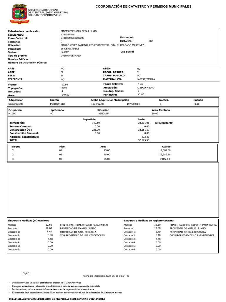 Ficha Predial | PDF | Ingeniero civil | Sector secundario de la economía