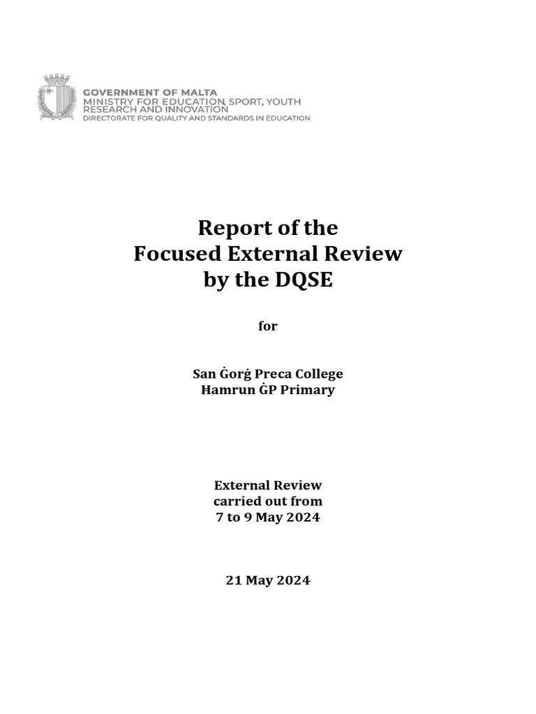 Focused External Review Report - San Gorg Preca College Hamrun GP | PDF ...