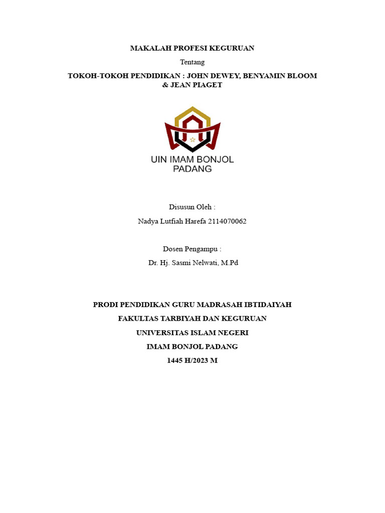 Tokoh Pendidikan: Dewey, Bloom, Piaget | PDF | Karier & Perkembangan ...