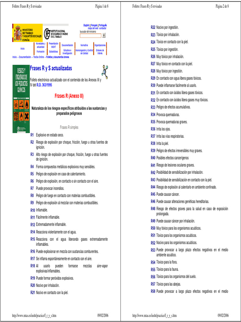 Listado de Frases R y S | PDF | Química | Contaminación