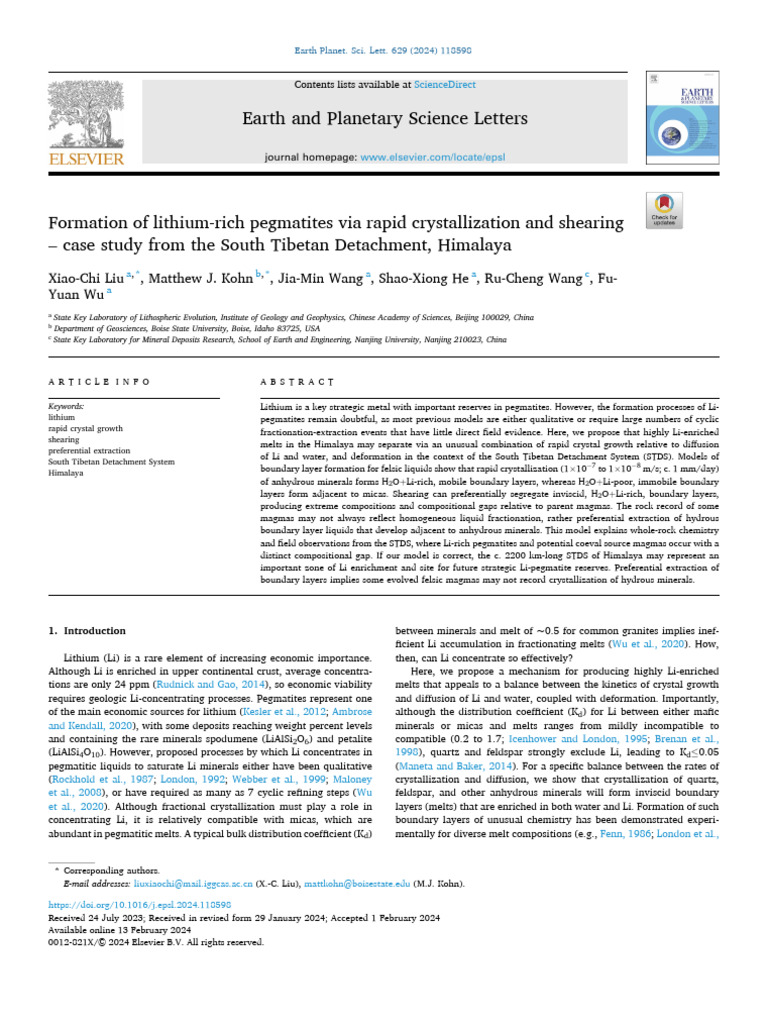 Lithium in Stds (Himalaya) | PDF | Magma | Lithium