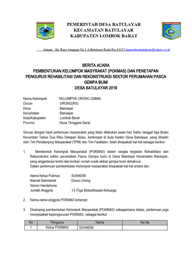 Pembentukan POKMAS Pasca Gempa Batulayar | PDF