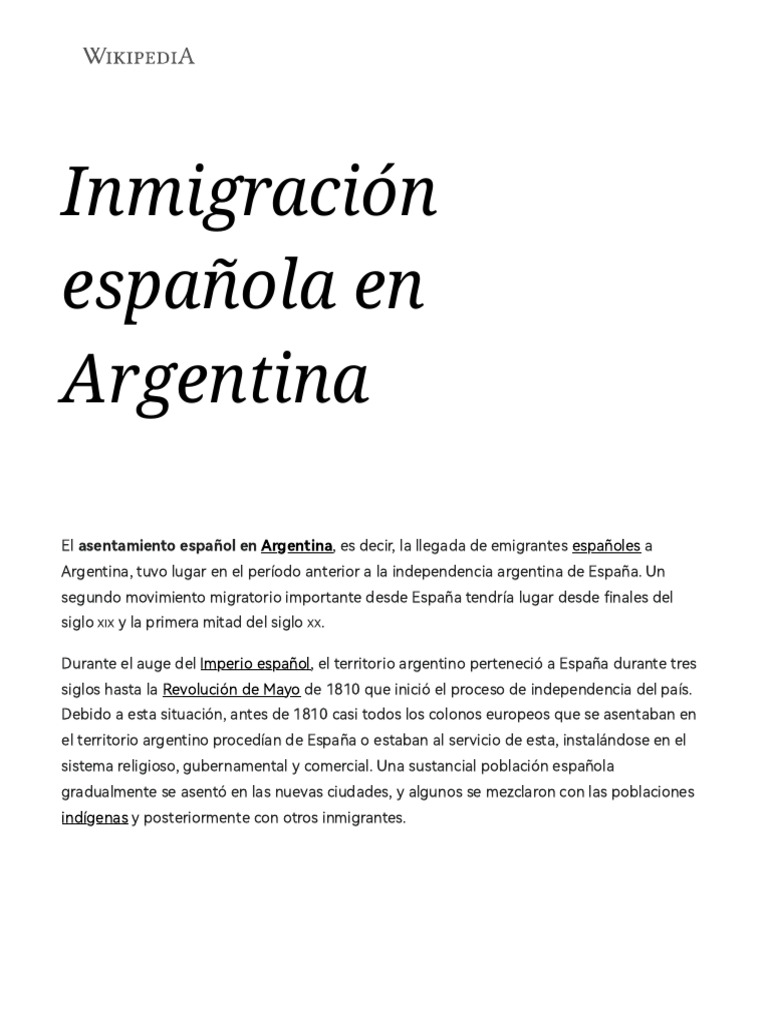 Inmigración Española en Argentina - Wikipedia, La Enciclopedia Libre | PDF