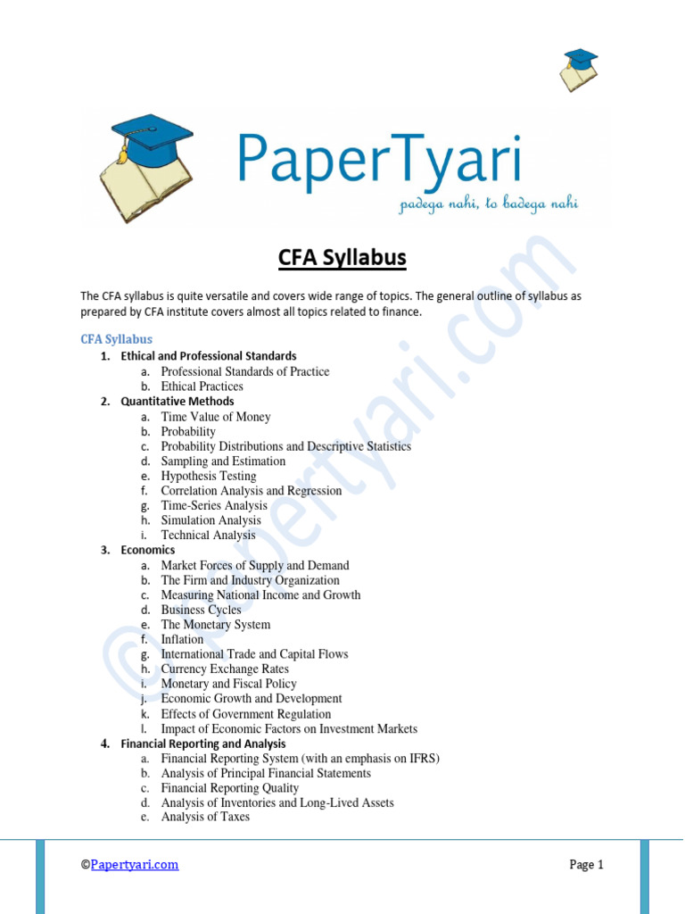 CFA Syllabus - Papertyari | PDF | Valuation (Finance) | Fixed Income