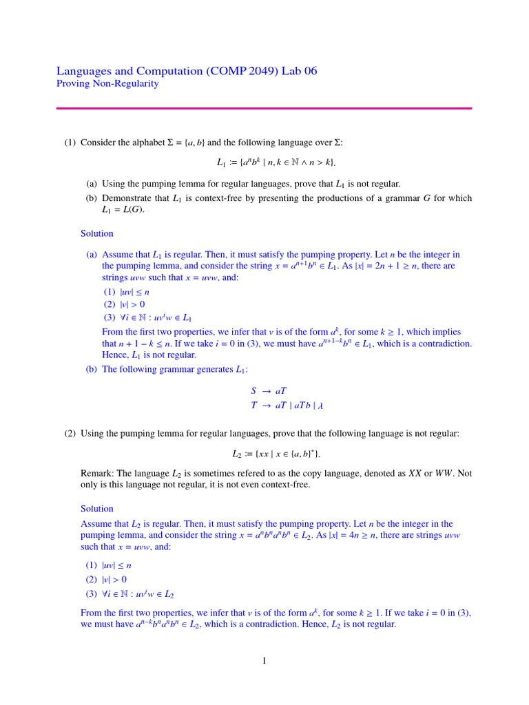 06-Proving Non Regularity-Solution | PDF | Mathematics | Linguistics