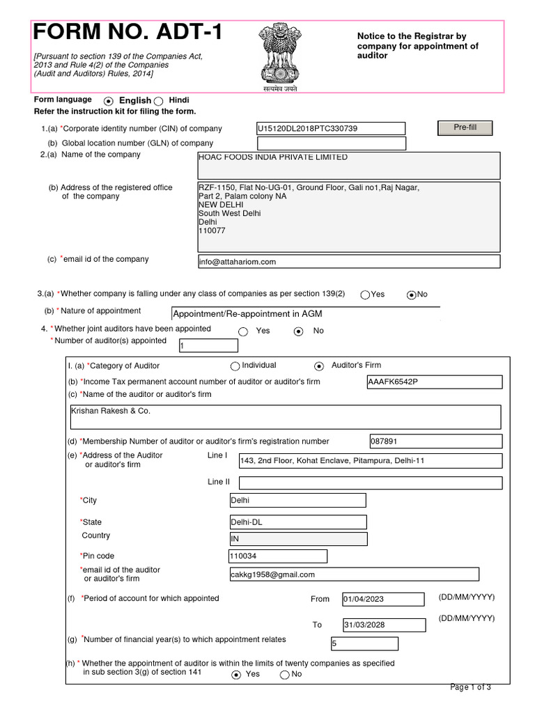 ADT-1 Auditor Appointment Instructions | PDF | Business