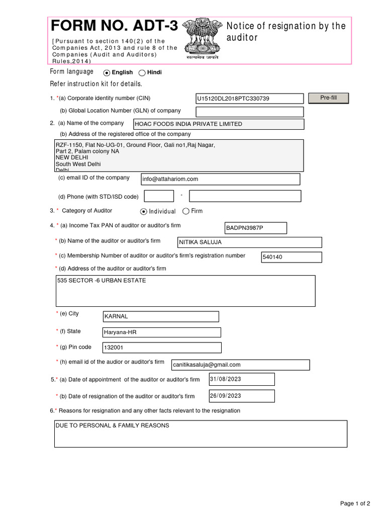 Form ADT 3 22102023 Signed | PDF | Business | Finance & Money Management