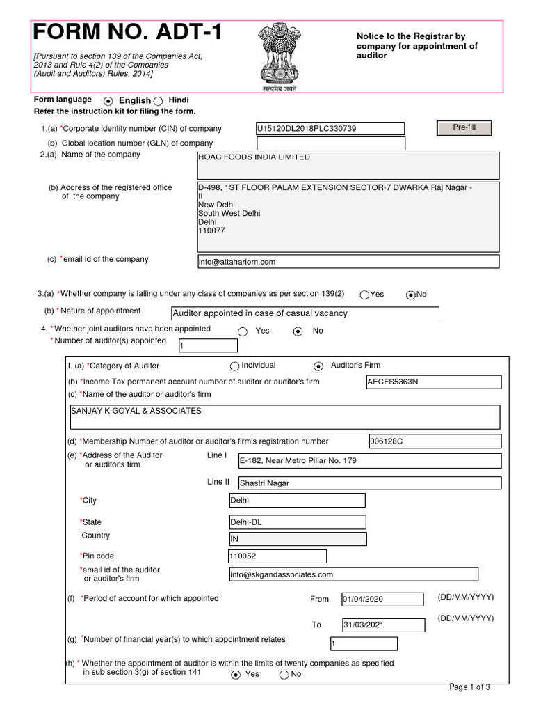 Form ADT-1-19022024 - Signed | PDF | Finance & Money Management