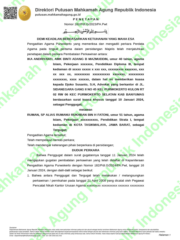 Putusan 182 PDT.G 2024 Pa - PWT 20240227074303 | PDF