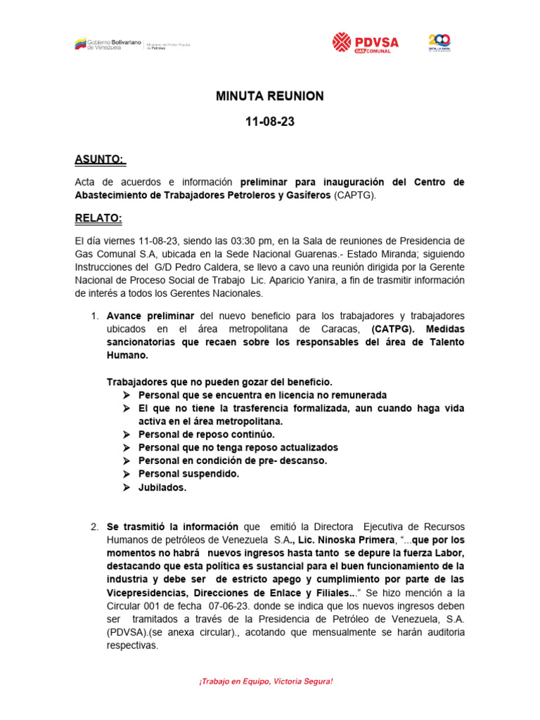 Minuta Reunion 110823 | PDF | Venezuela