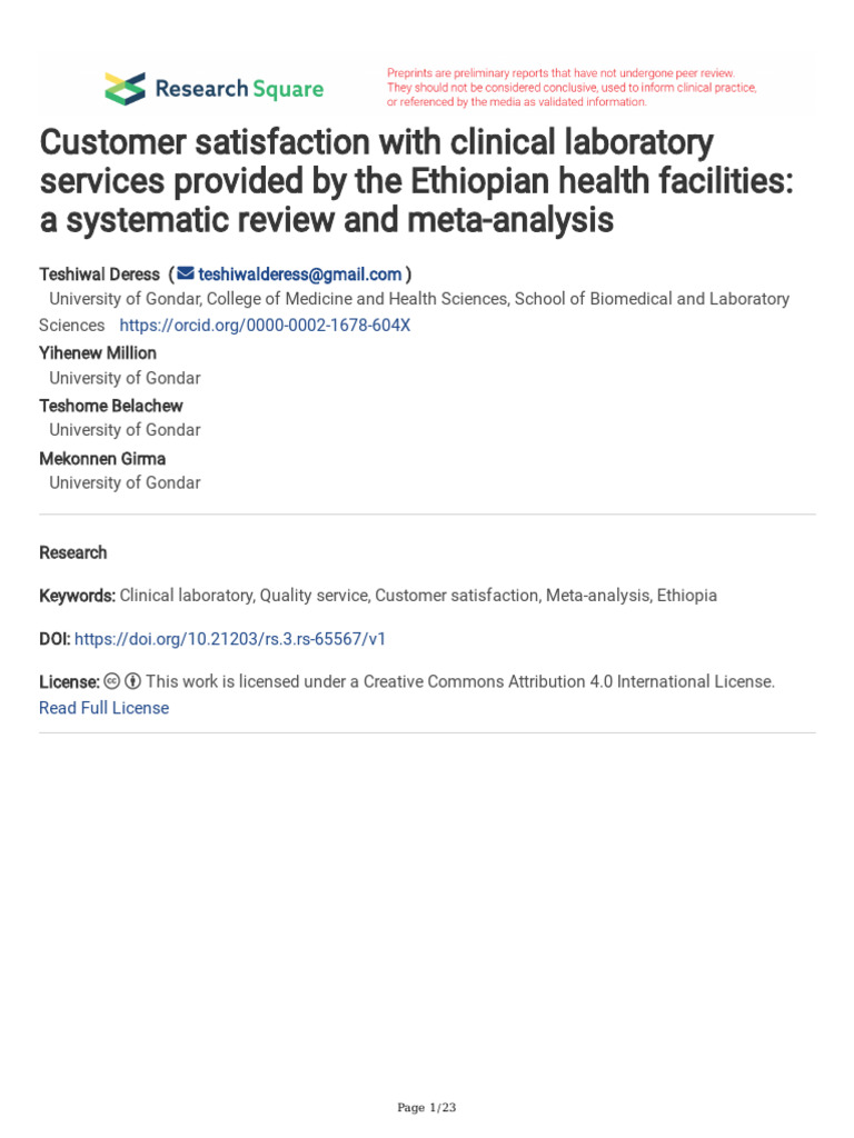 Customer Satisfaction With Clinical Laboratory Serdfgaf | PDF | Health ...