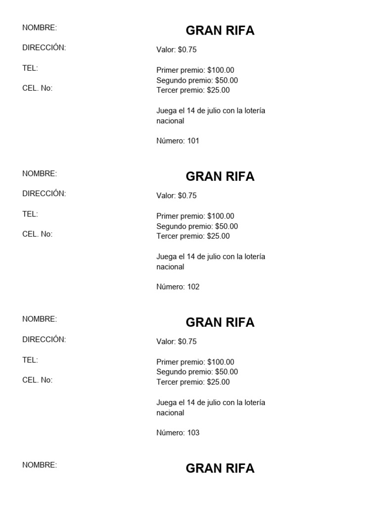 Boletos Rifa Estilo | PDF