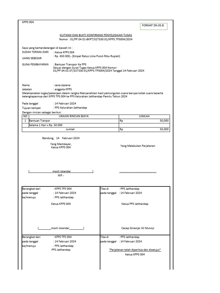 DN.05.B Konfirmasi Penyelesaian Tugas KPPS | PDF