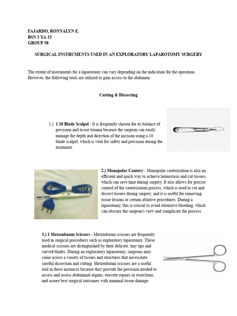 Exploratory Laparotomy Instruments | PDF | Surgery | Surgical Suture