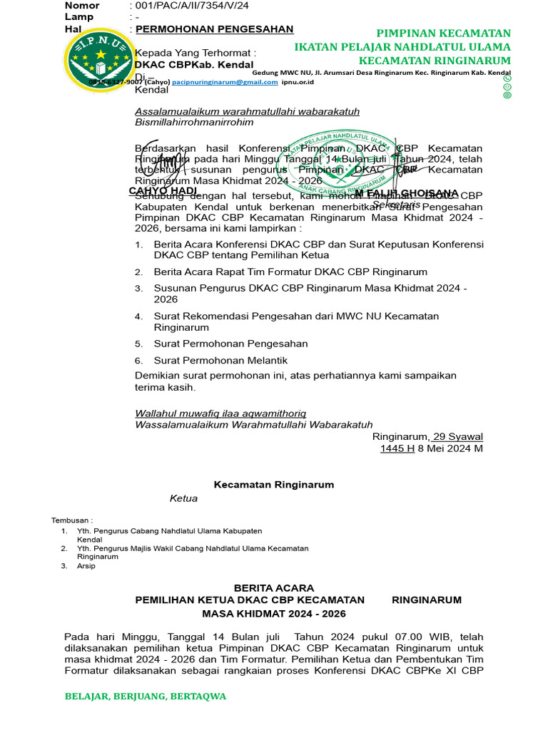 PENGAJUAN SP DKAC CBP KPP Kec Ringinarum | PDF