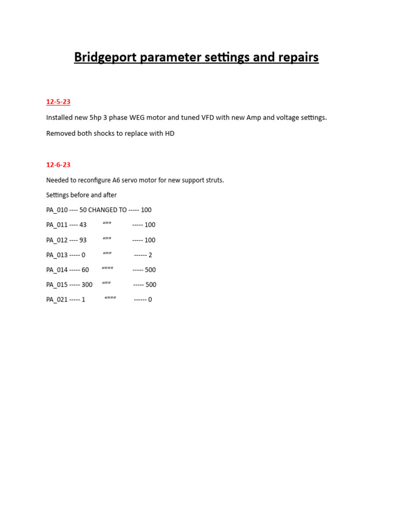 Bridgeport Motor Setup and Adjustments | PDF