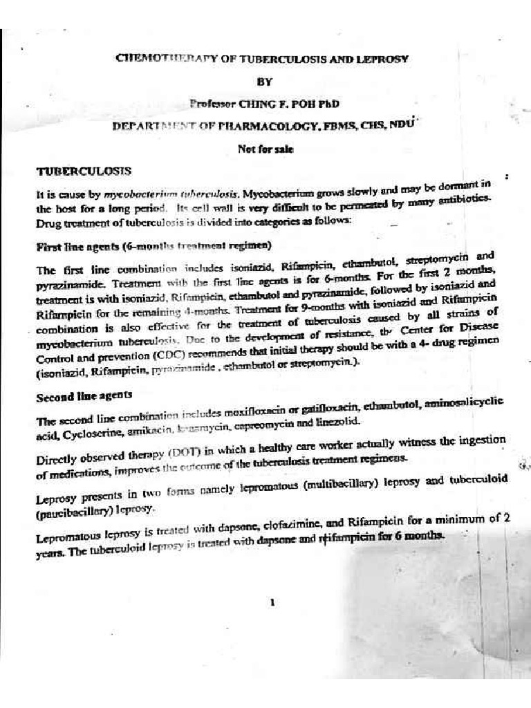 PCO 413 Prof Ching Poh (Chemotherapy of TB and Leprosy) | PDF