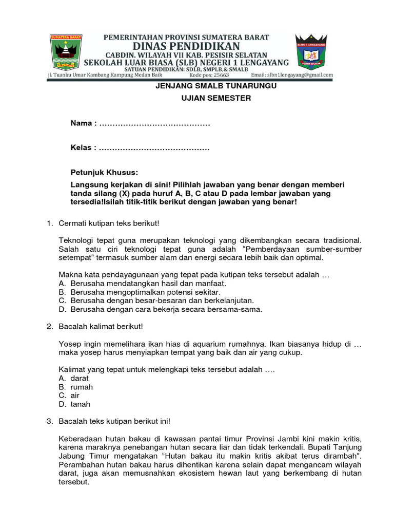 Soal Bindo Smalb Tunarungu | PDF