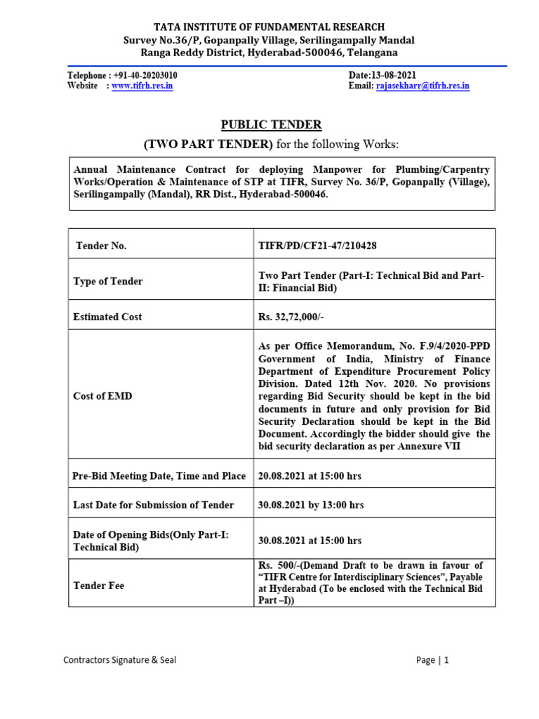 Plumbing Carpenter STP Tender | Download Free PDF | Storm Drain | Banks